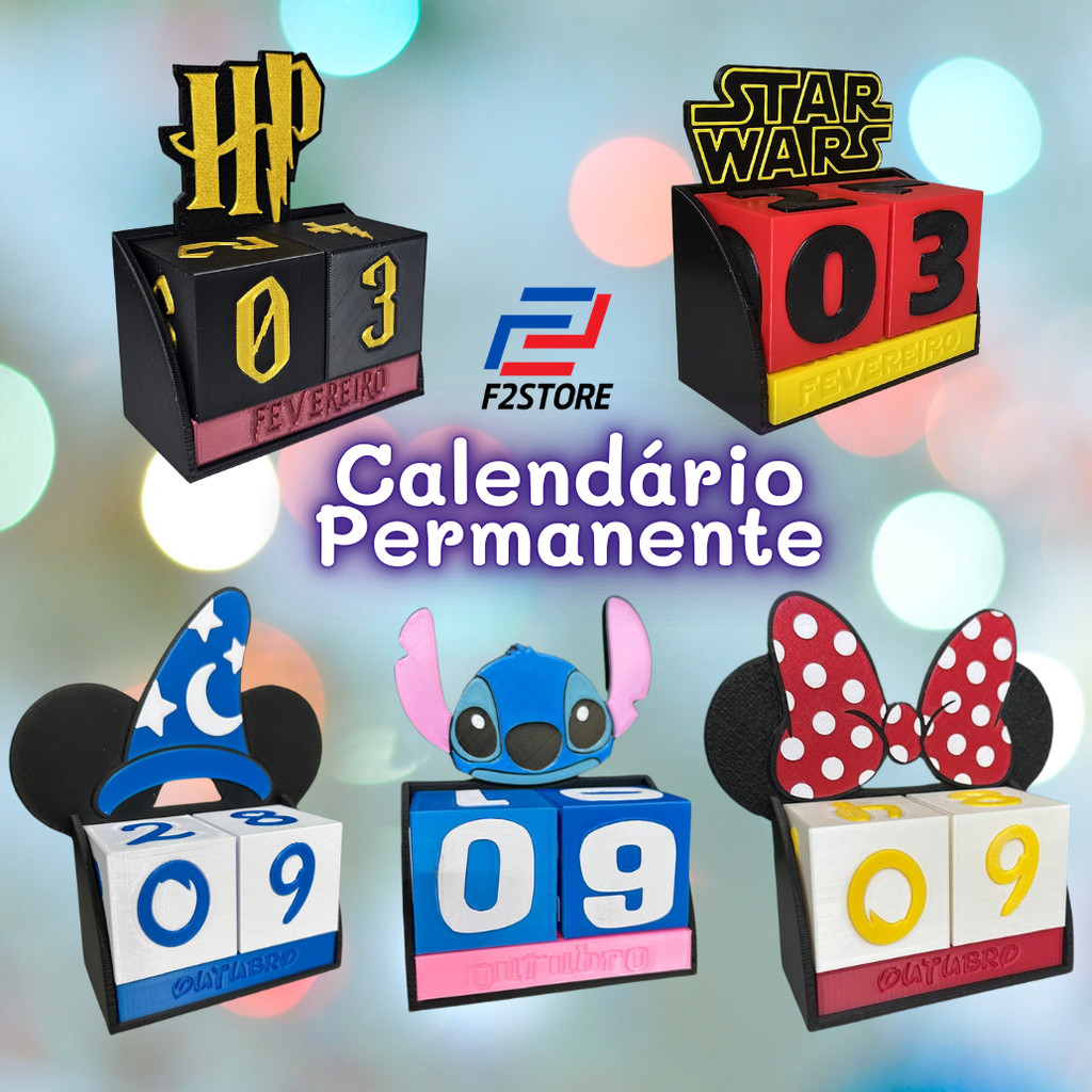 CALENDÁRIO DE MESA PERMANENTE STITCH MINNIE HARRY POTTER MICKEY STAR ...