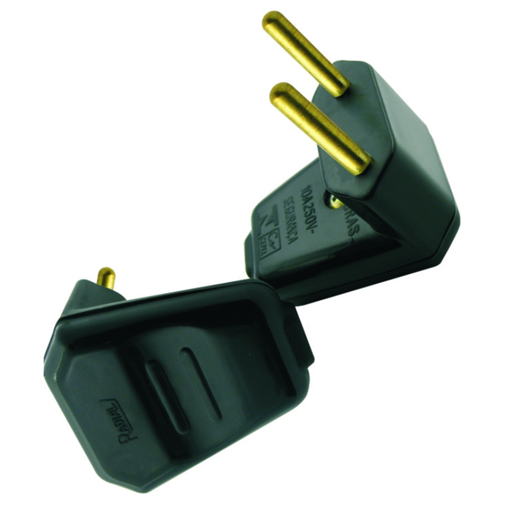 Plugue Triângular Preto 10a 2 Pólos Maciços Radial 1801.119 | Shopee Brasil