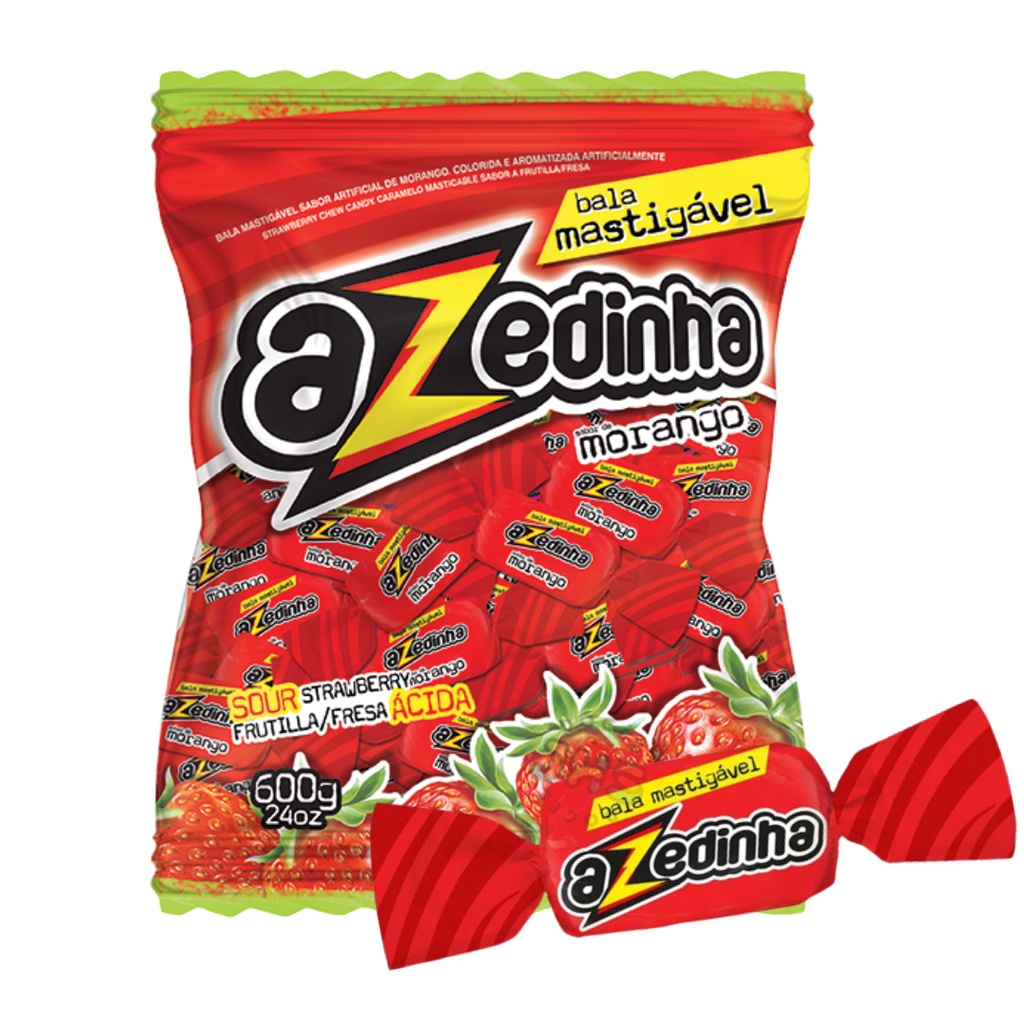 Bala Macia Mastigável Mole Azedinha Morango Riclan 600g | Shopee Brasil