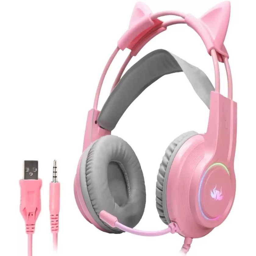 FONE HEADSET GAMER RGB GATINHO KNUP KP-GA04 - ROSA | Shopee Brasil