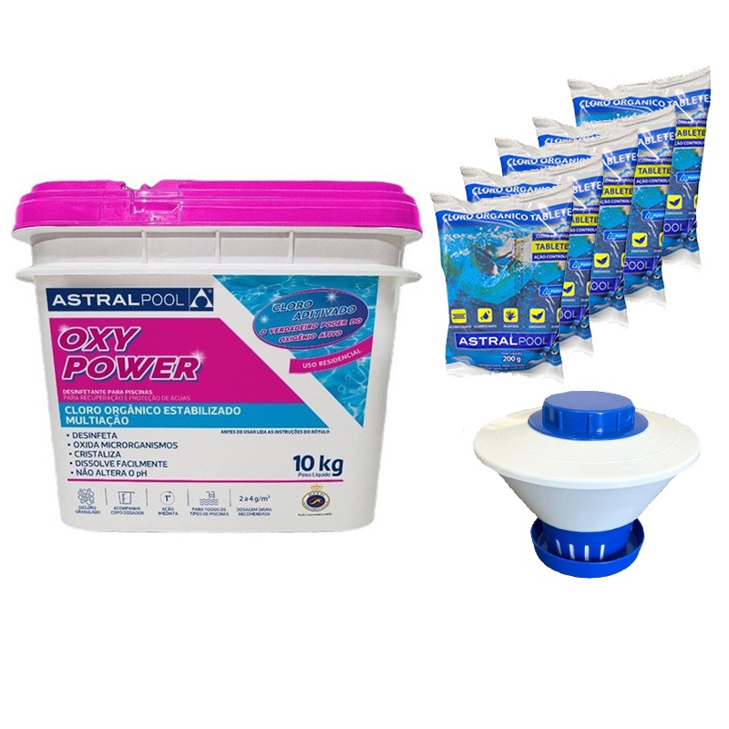 Cloro Oxy Power 10kg + Flutuador Brinde + Kit 5 Pastilha De Cloro ...