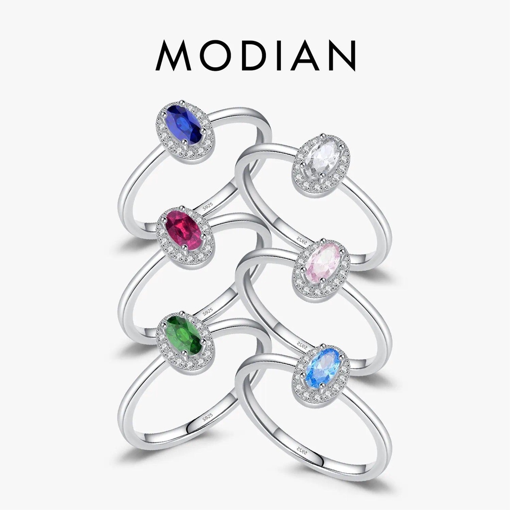 MODIAN Real 925 Sterling Silver Clássico Prata Elegante Arco-Íris Oval ...