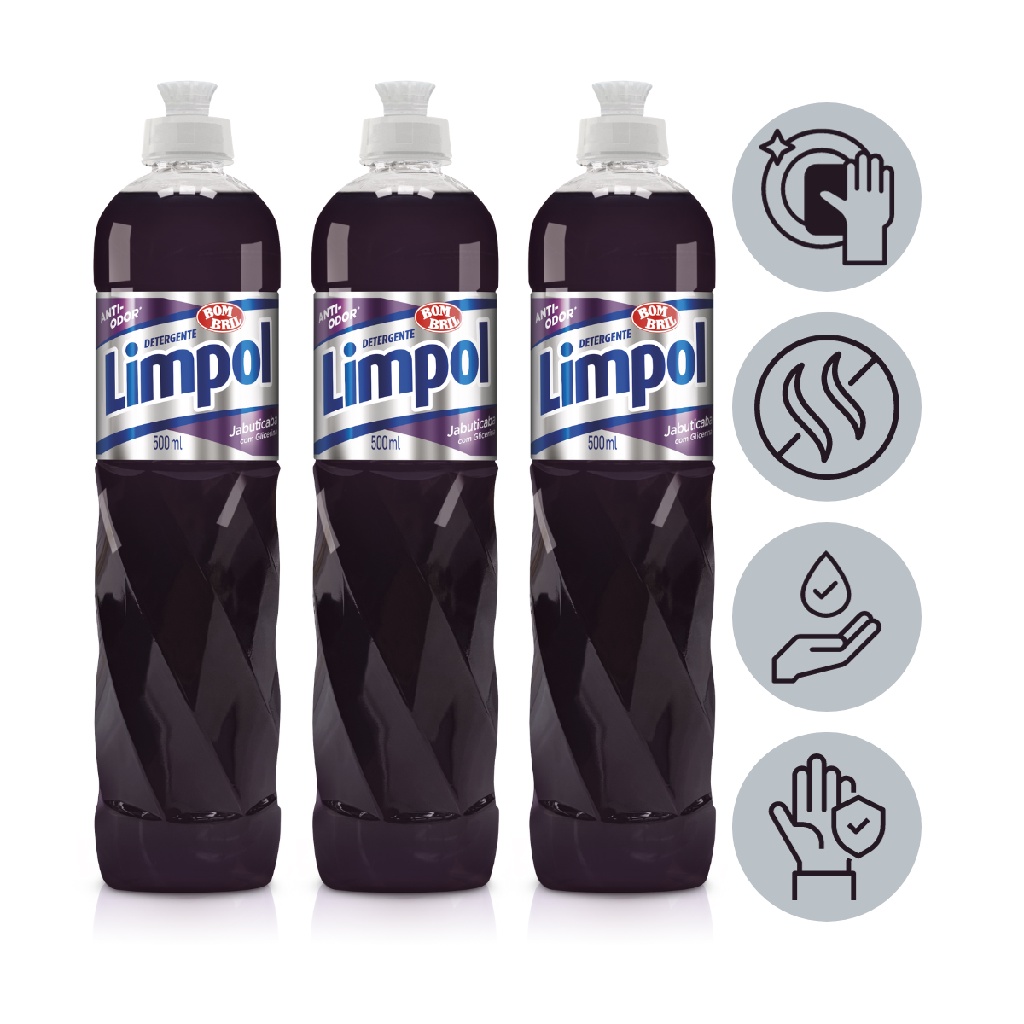 Kit 3 Detergente Liquido Jabuticaba Limpol Bombril 500Ml | Shopee Brasil
