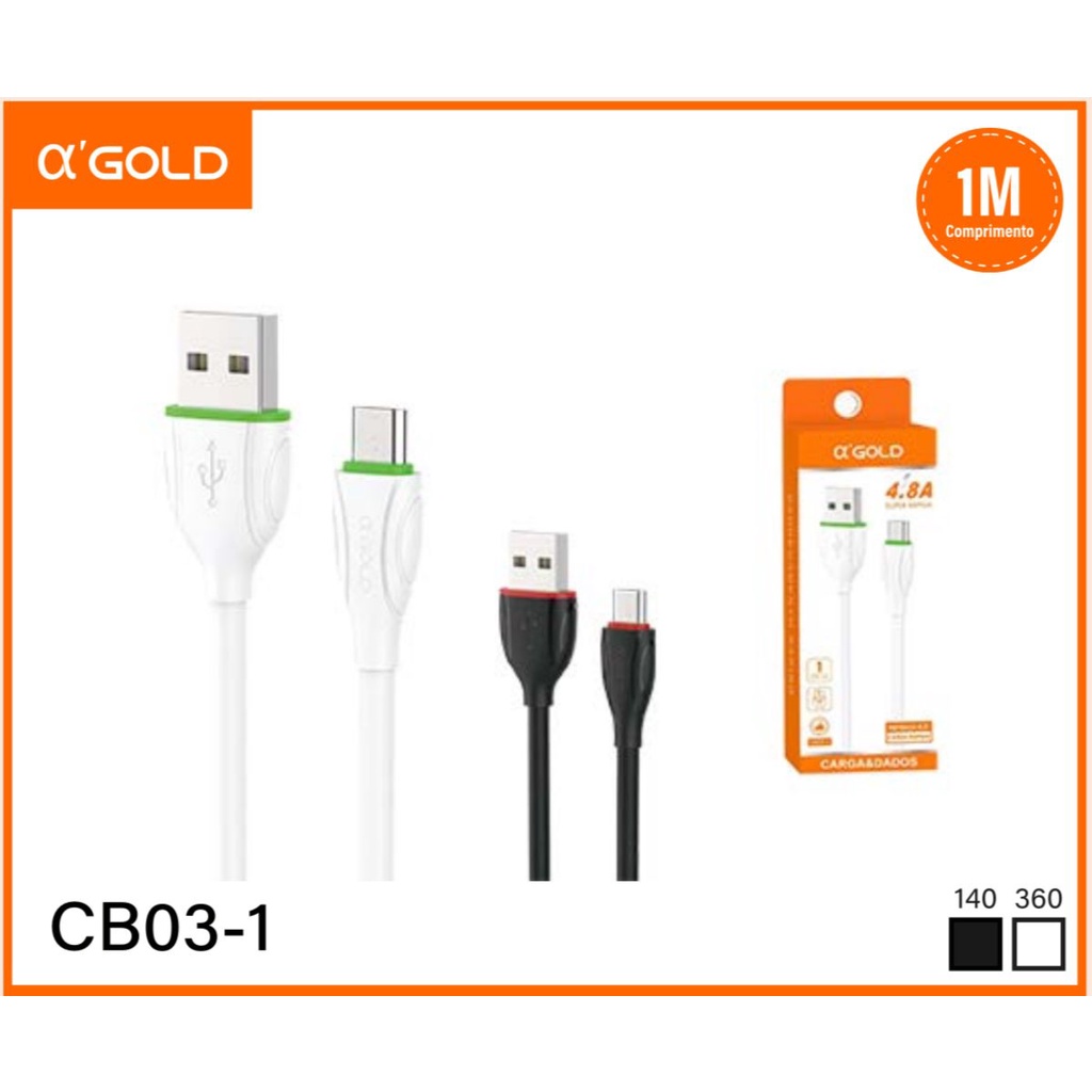 Cabo de Carregador A'GOLD CB03-1 - V8 - ATACADO 10 UNIDADES | Shopee Brasil