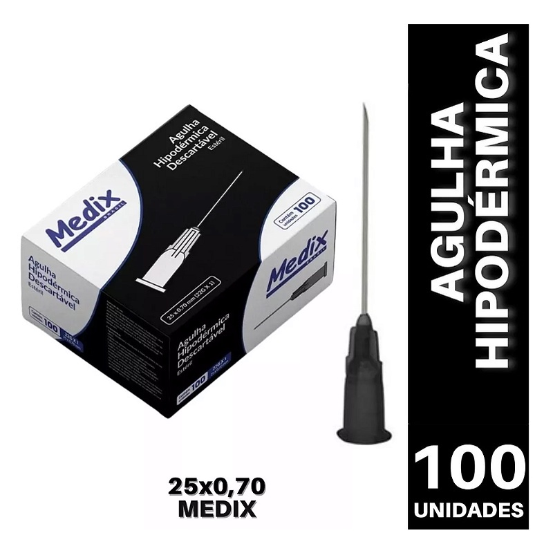 Agulha Descartável 25x 0,70mm (22g) Caixa C/100 Unidades - Medix ...