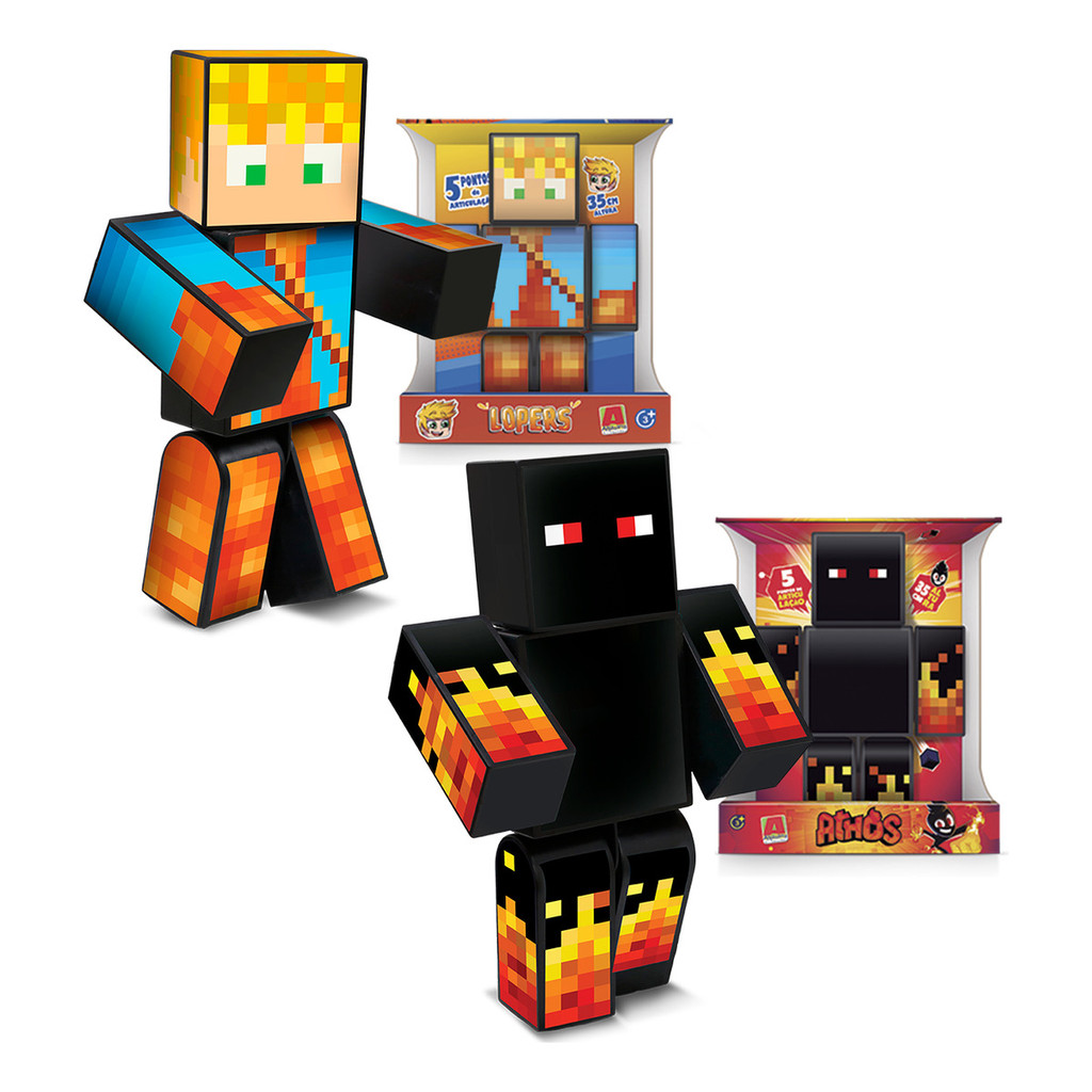 Bonecos do jogo Minecraft athos e lopers 35 cm kit com 2 | Shopee Brasil