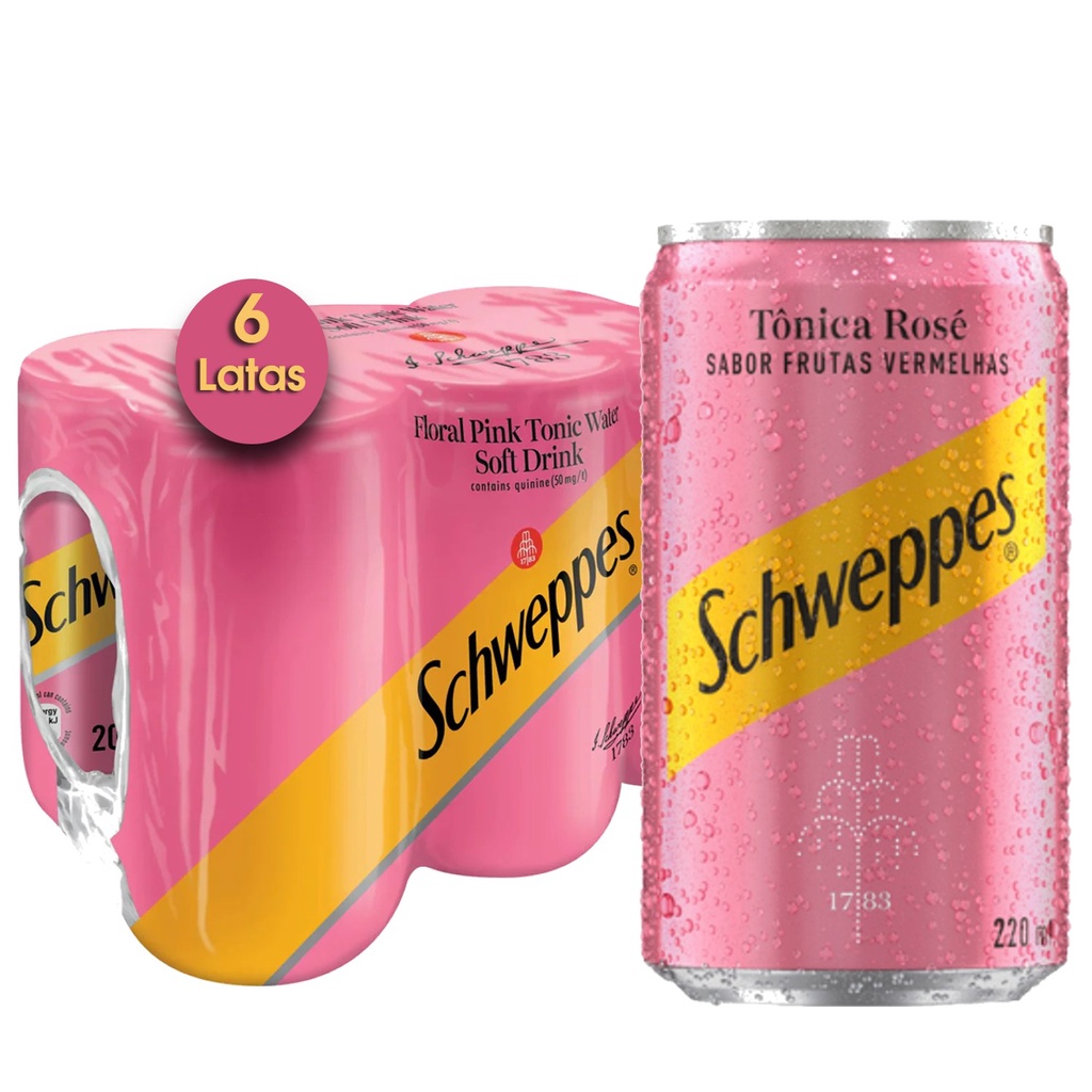 Tônica Schweppes Rose Frutas Vermelhas 220ml (6 Latas) | Shopee Brasil