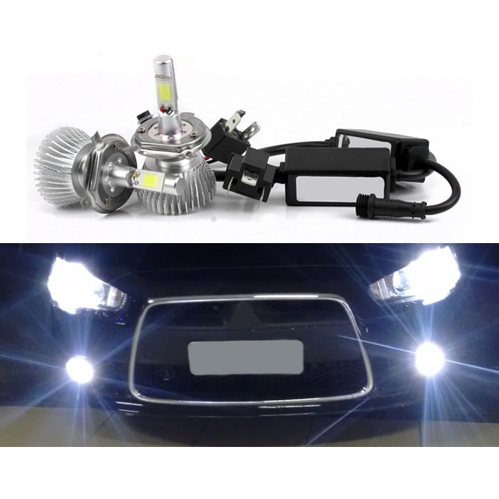 Kit Lâmpada Super LED Headlight H4 6000K 12V e 24V 32W 2200LM Efeito ...