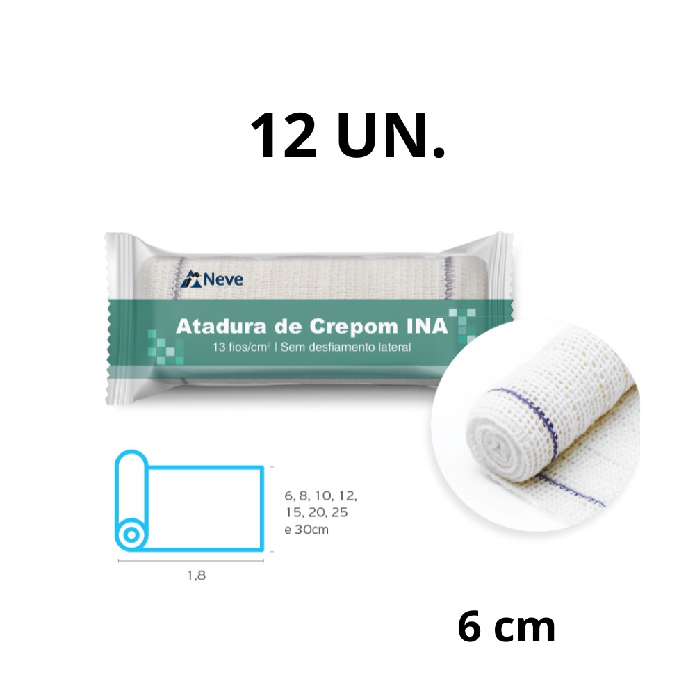 ATADURA DE CREPE 13 FIOS 6CM X 1,8M INA NEVE - PACOTE COM 12 UNIDADES | Shopee Brasil