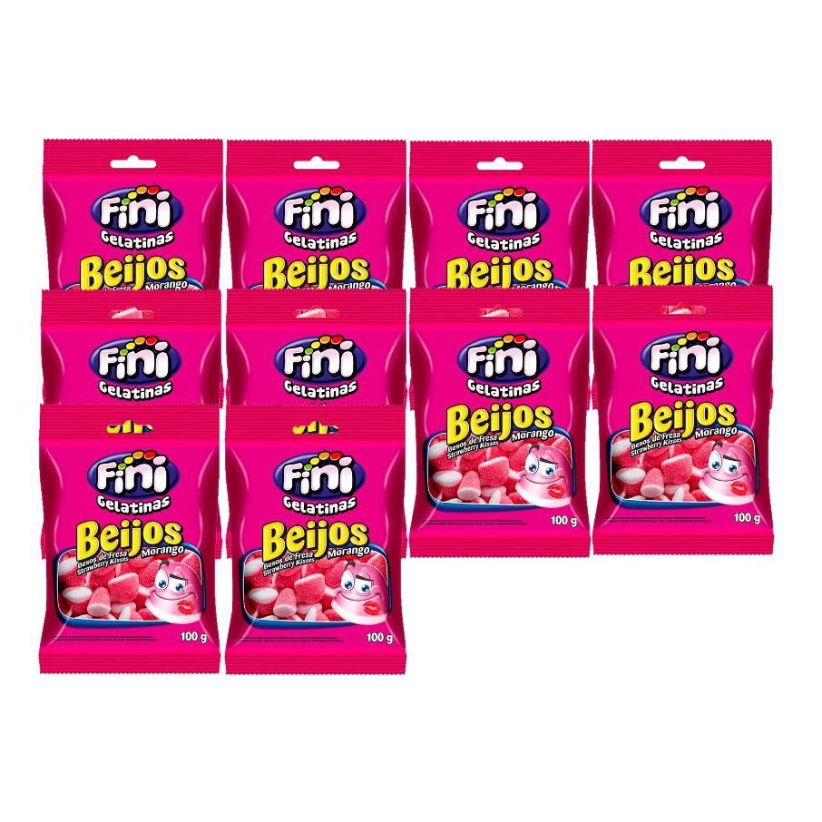 Kit 10x Balas Fini Beijos De Morango 100g - Cimed | Shopee Brasil