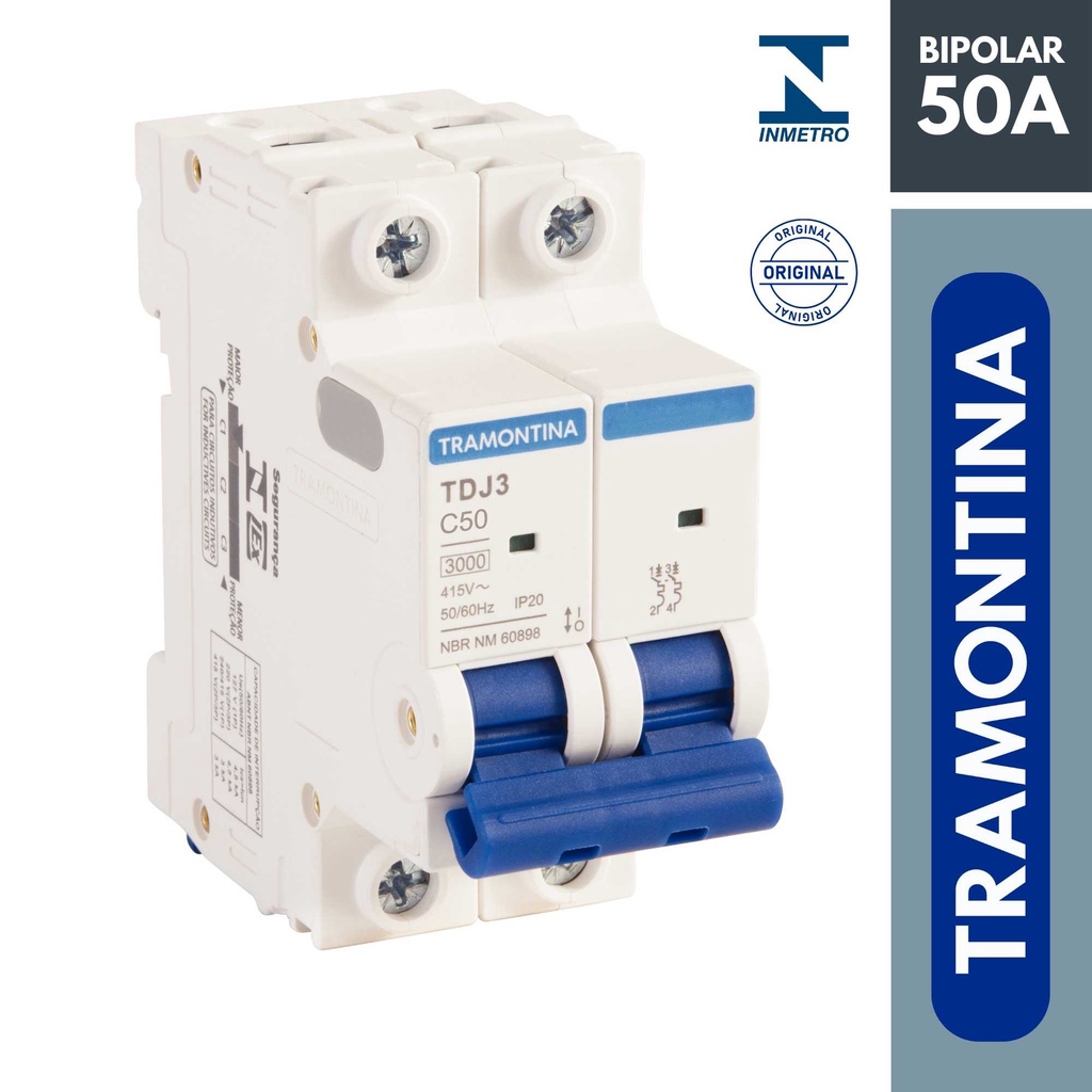 Disjuntor Bipolar Tramontina 50 Amperes Curva C TDJ3 2P50 | Shopee Brasil