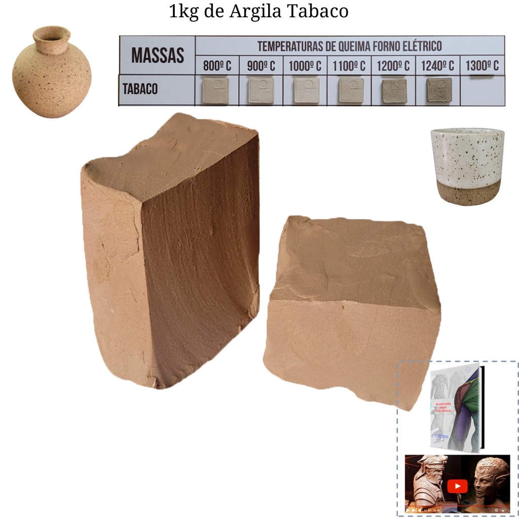 Argila Profissional Tabaco para Cerâmica Escultura Queima Forno 1kg ...