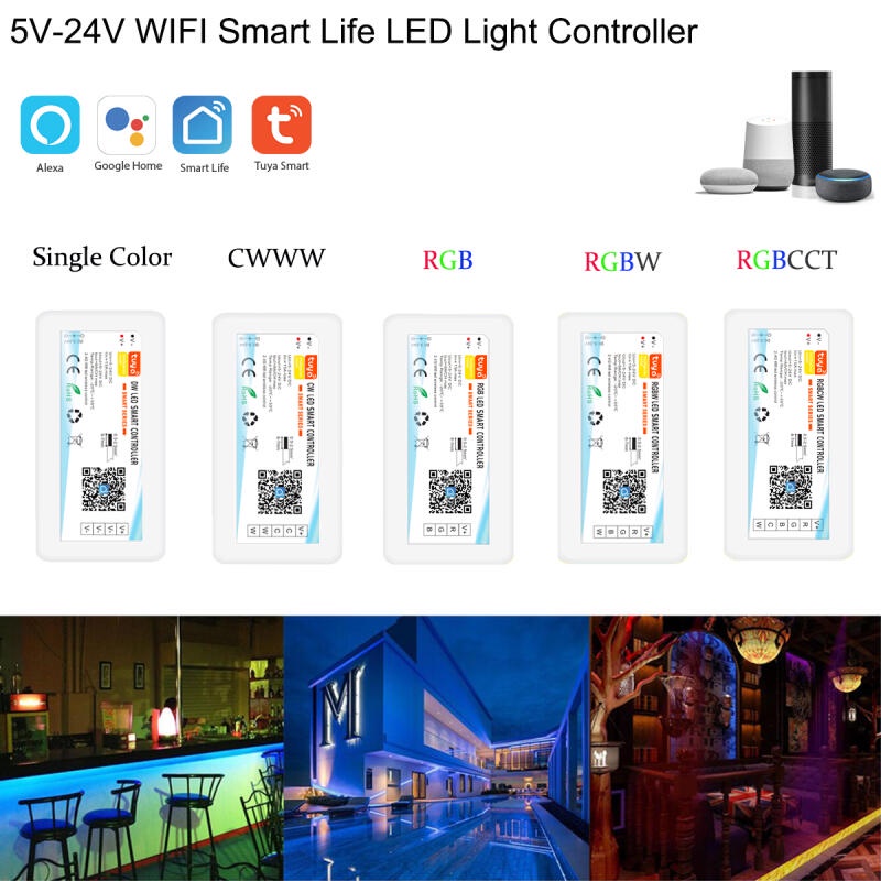 Tuya Controlador LED Inteligente WiFi DC5V-24V RGB/RGBW/RGBCCT Fita Com ...