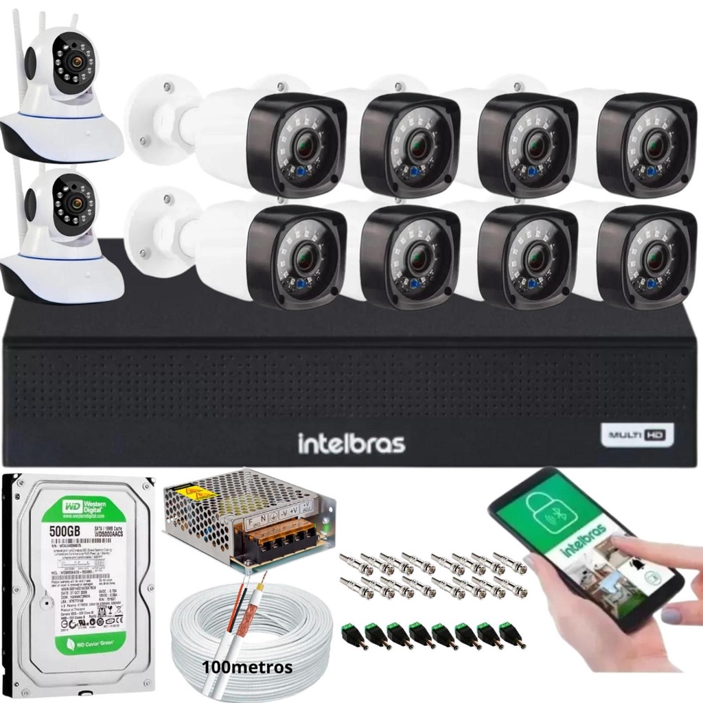 Kit Dvr Intelbras 8 Canais H.265 500GB 8 Câmeras Full Hd 20 Metros+2 ...