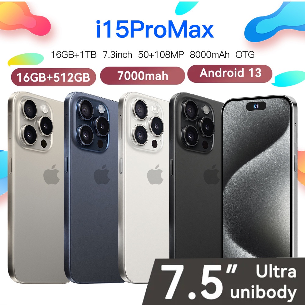 Novo Smartphone i15 Pro Max 16GB 1TB Tela Cheia HD 6.7 Polegadas ID 4G 5G 6800mAh Bateria Versão ...