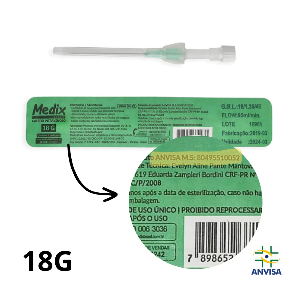 Cateter para piercing n 18 Intravenoso Periférico Jelco UNIDADE ...