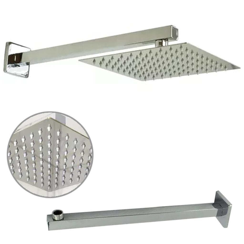 Kit Ducha Chuveiro Slim Inox Quadrado Cromado 304 30x30 + Braco 40cm De ...