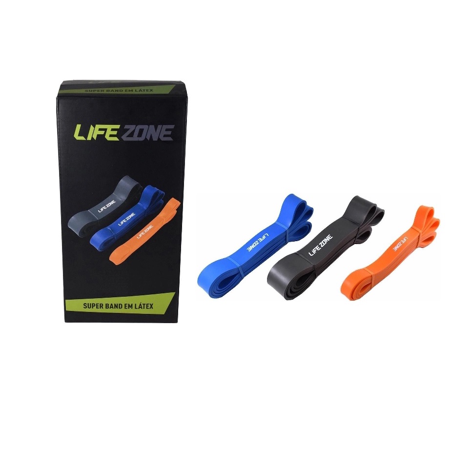 Kit Com 3 Faixas Elástica Super Band Leve, Moderado E Forte Life Zone ...