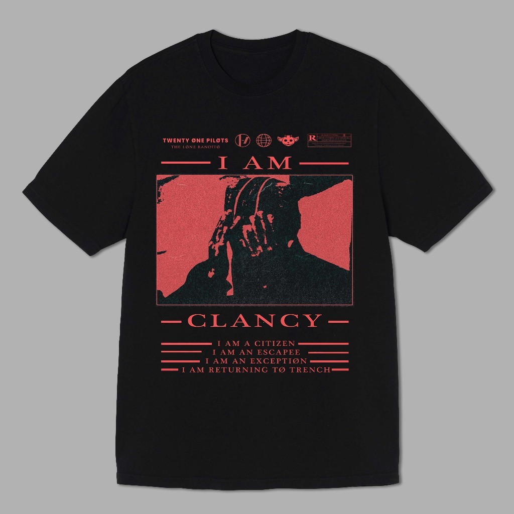 CAMISETA TWENTY ONE PILOTS I AM CLANCY LYRIC OVERCOMPENSATE 100%ALGODÃO ...