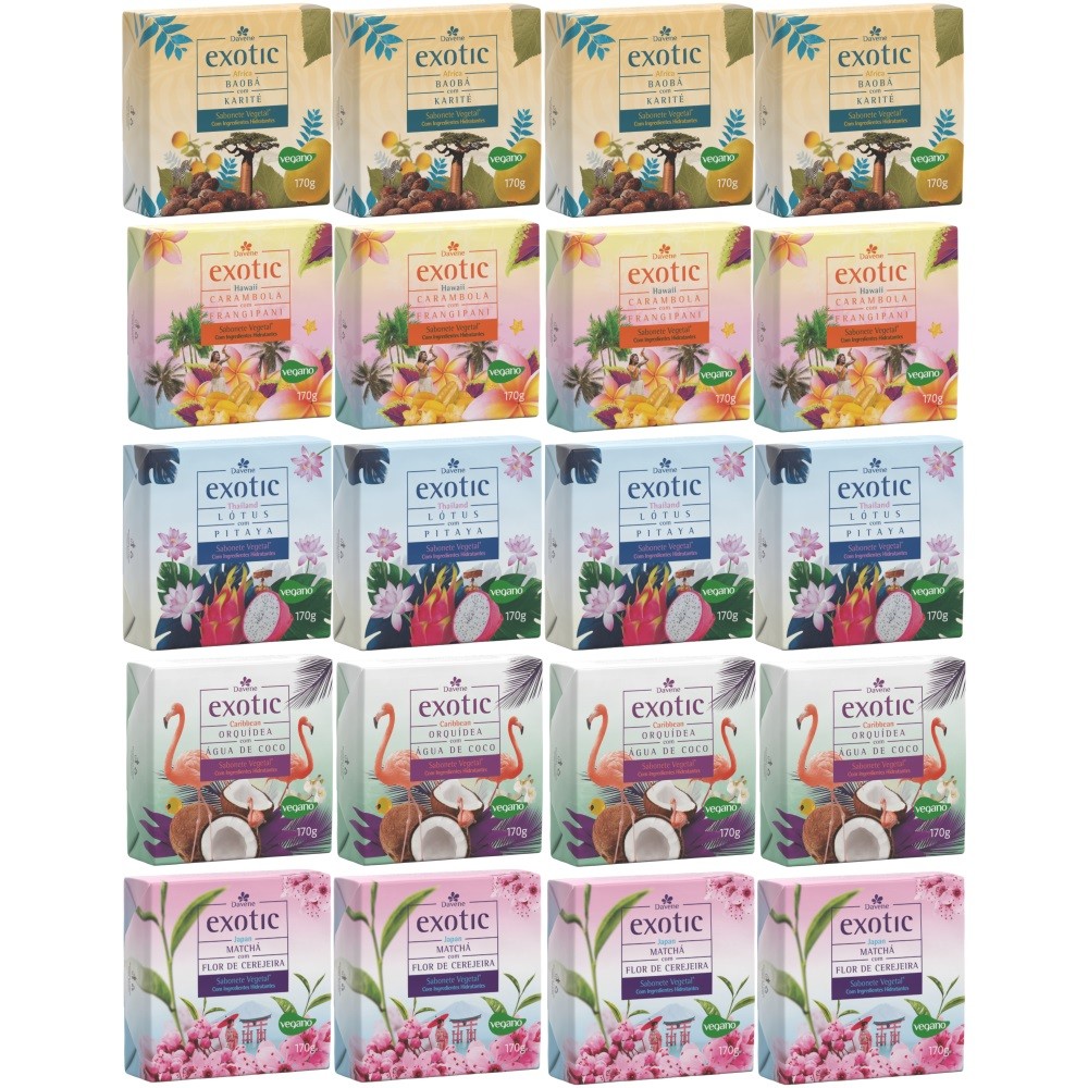 Kit 20 Sabonetes Exotic Vegetal Hidratante 170g Davene | Shopee Brasil