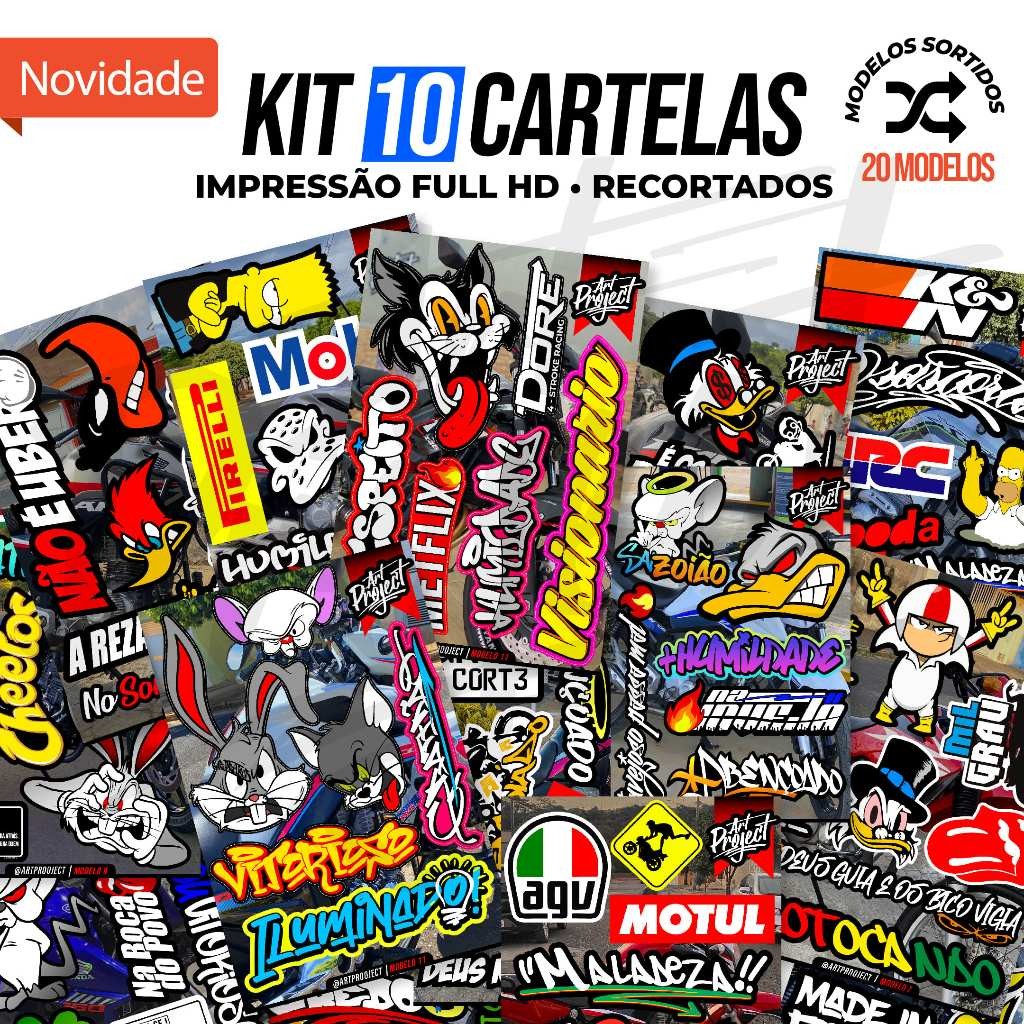 10 CARTELAS DE ADESIVOS - Sortidas Carro, Moto, Bike REVENDA | Shopee Brasil
