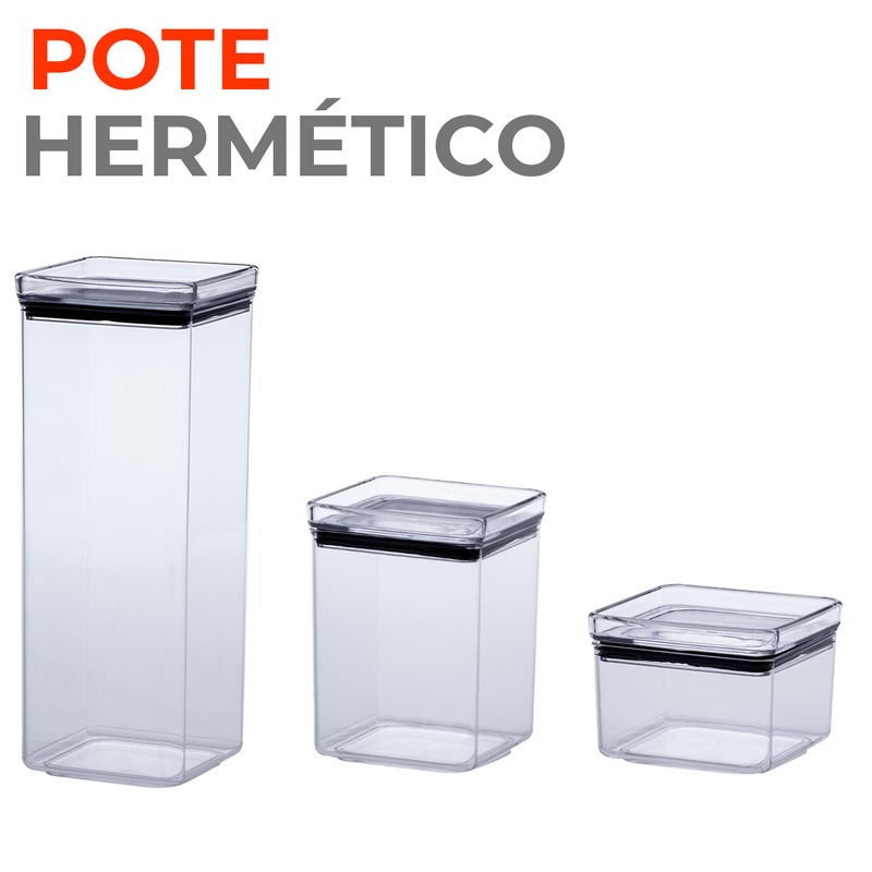 Pote Hermético 2,2L, 1L, 480ML Quadrado Empilhável Lumini Paramount Kit Cozinha | Shopee Brasil