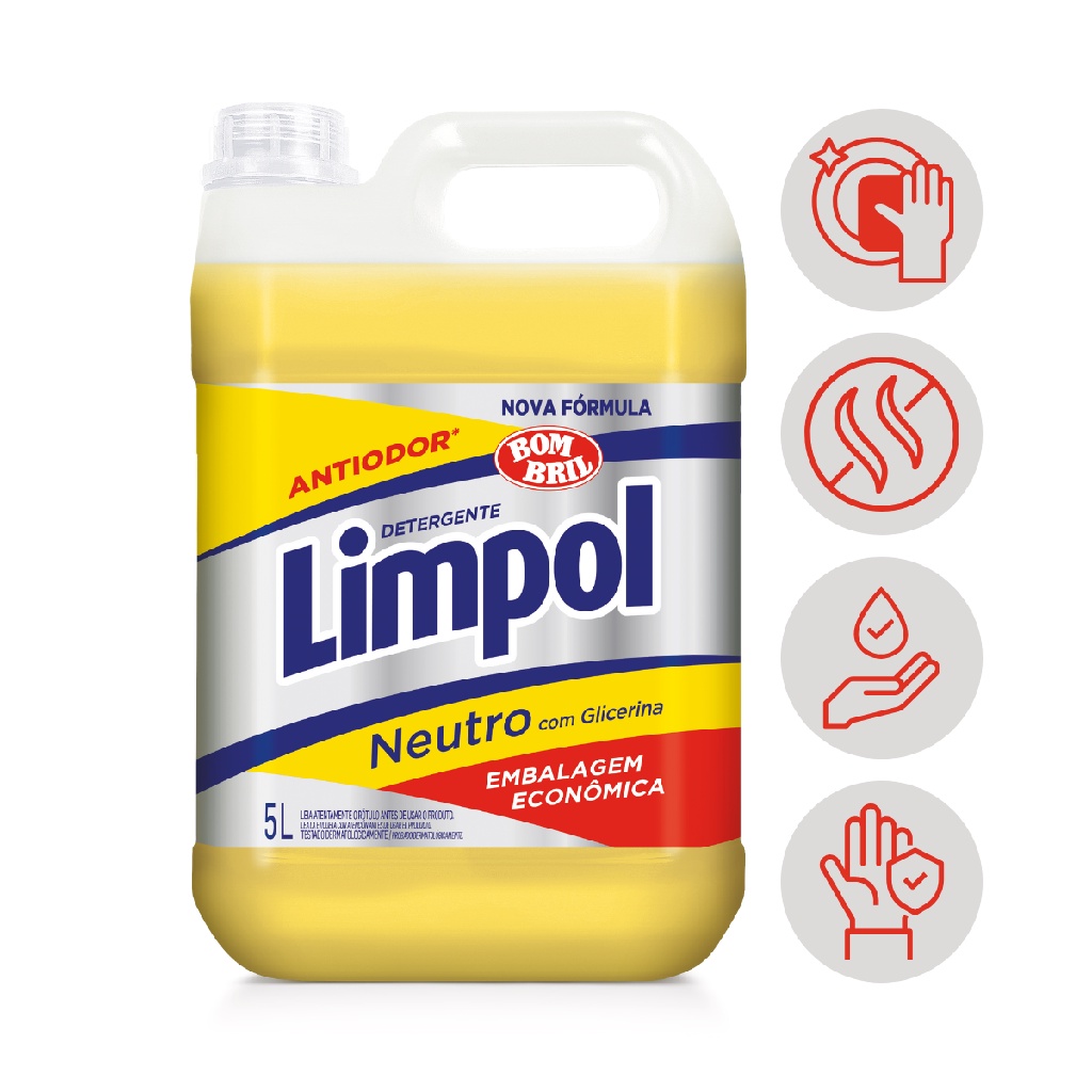 Detergente Antiodor Neutro Glicerina Limpol Bombril 5L | Shopee Brasil