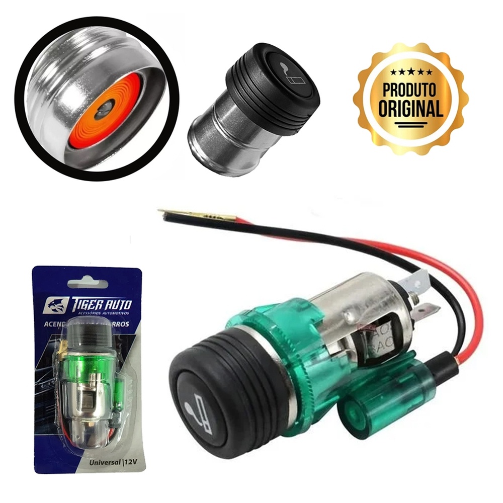 Acendedor de Cigarro 12V Modelo Universal Com Led Verde - Tiger Auto ...