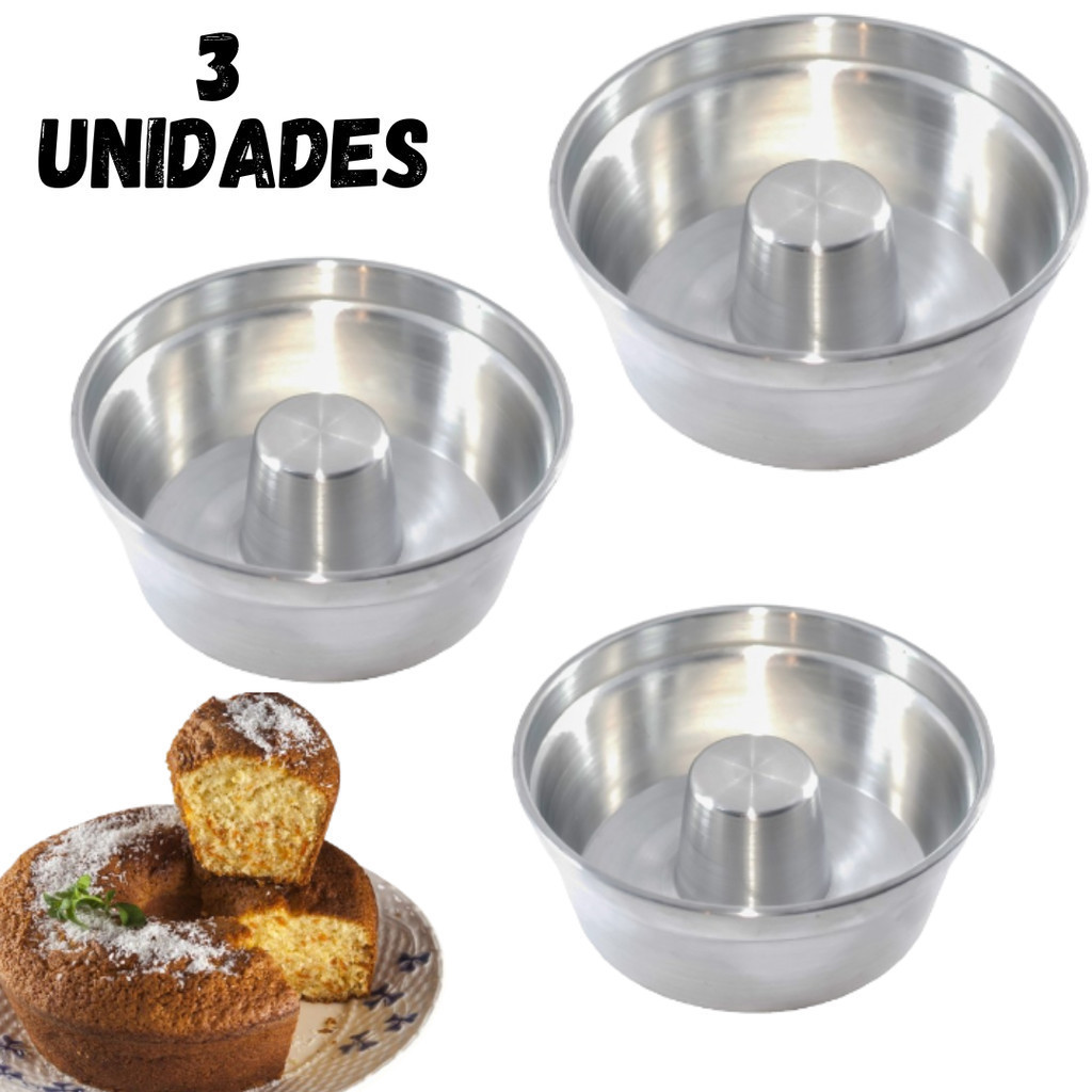 KIT - 3 Formas para Bolo com furo,16, 14 e 12cm Torta Suíça Pudim bolo ...