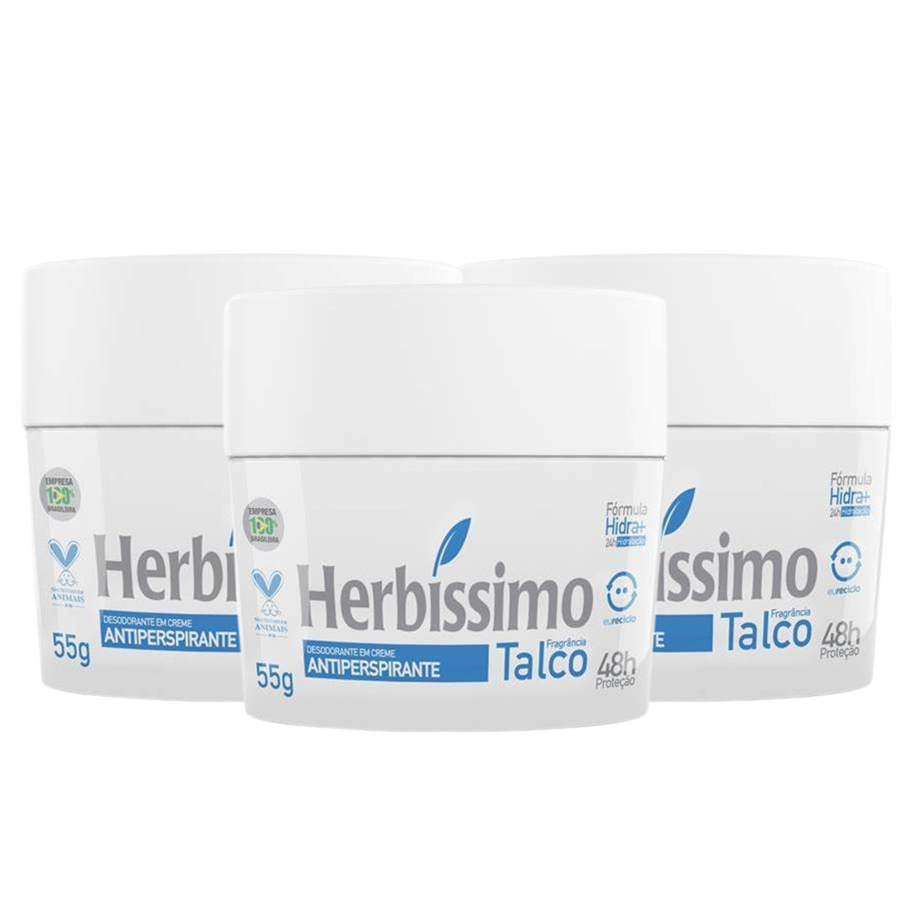 Desodorante Creme Herbíssimo Talco 55g - 3 Unidades | Shopee Brasil