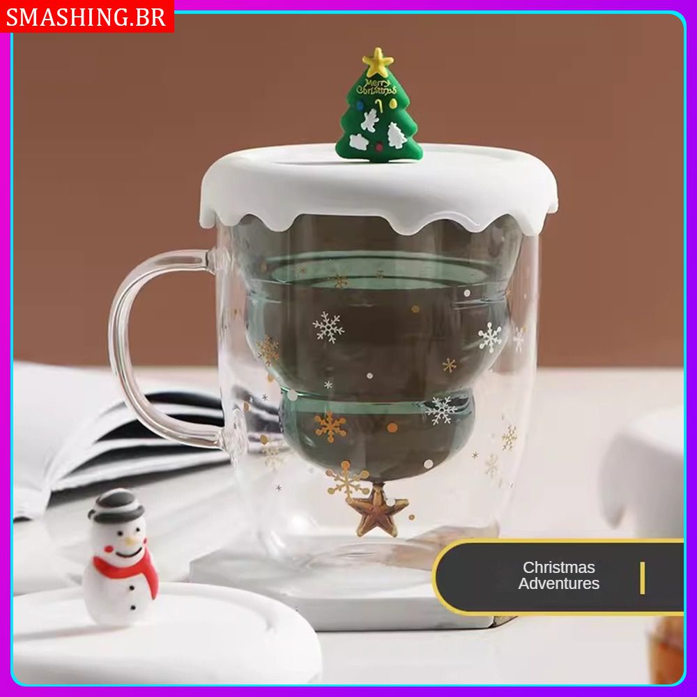 Copo de árvore de Natal transparente duplo resistente ao calor caneca ...