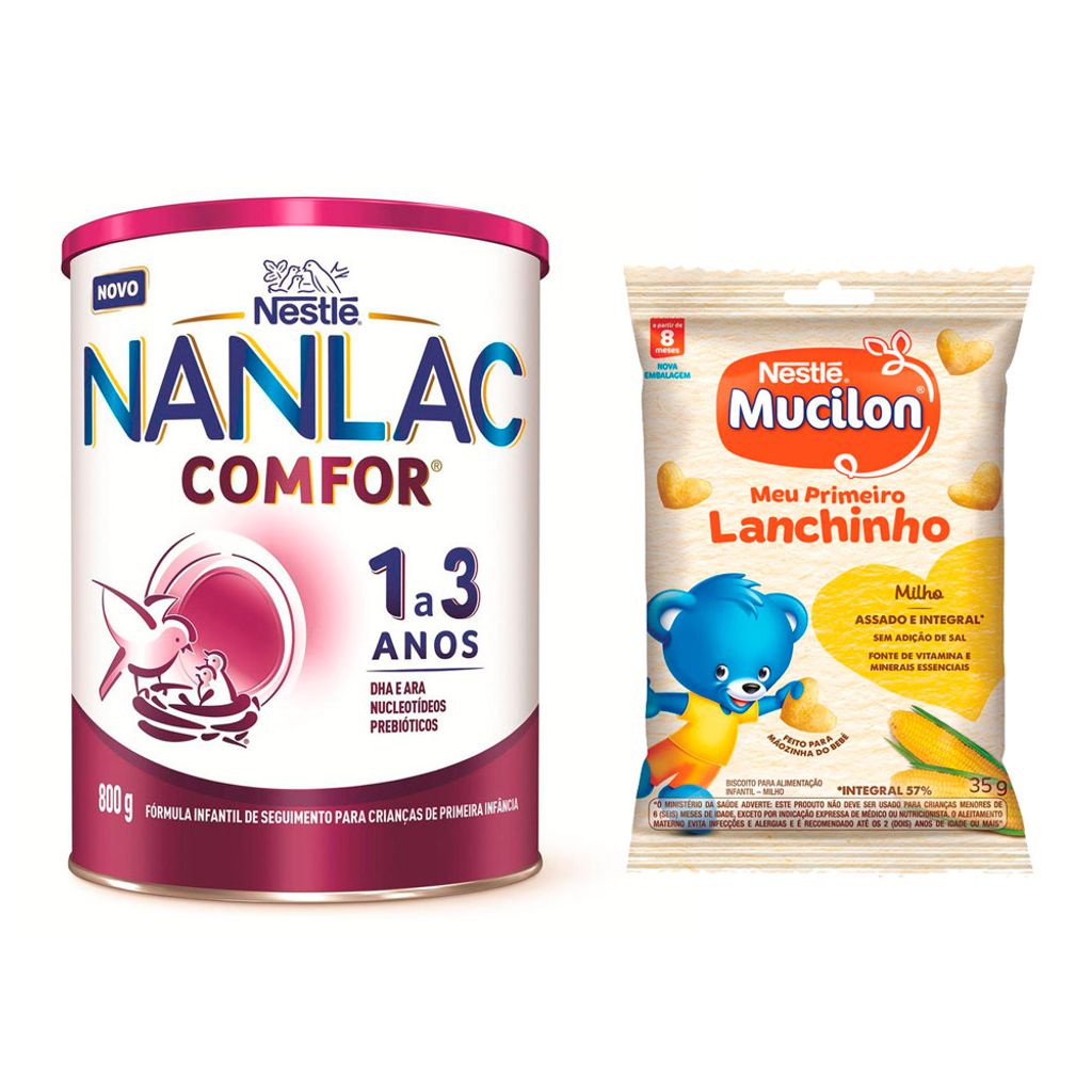 Kit Fórmula Infantil NANLAC Comfor 800g e Biscoito Mucilon Snack Milho ...