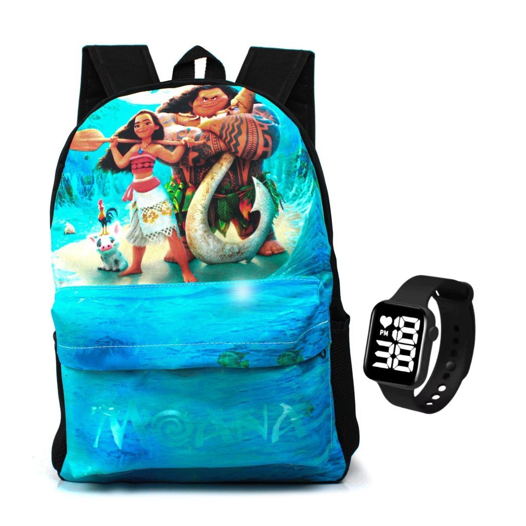 Mochila Escolar Moana com Bolso Frontal Amplo Porta-Garrafas e Espaço ...