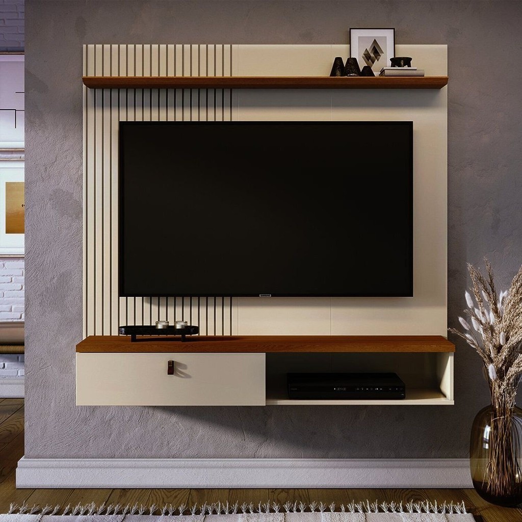 Rack com Painel Suspenso para TV até 55 Pol Iris Cinamomo/Off White ...
