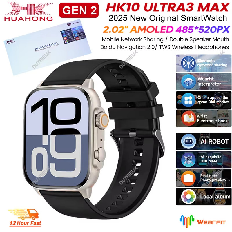 HK10 Ultra 3 MAX SmartWatch 4GB ROM AI Robô AMOLED ChatGPT NFC Bússola GPS 3DMenu Música ...