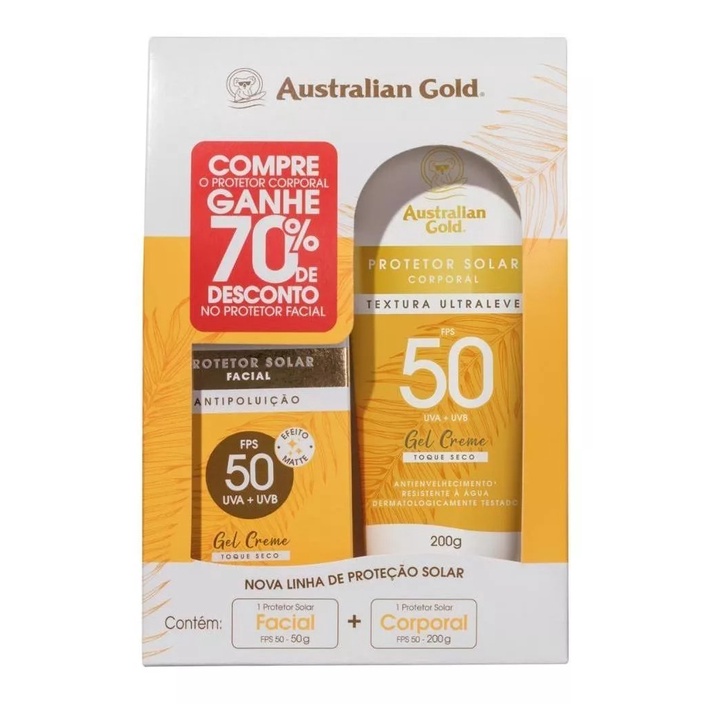 Kit Australian Gold FPS 50 Protetor Solar Corporal 200g + Facial 50g ...
