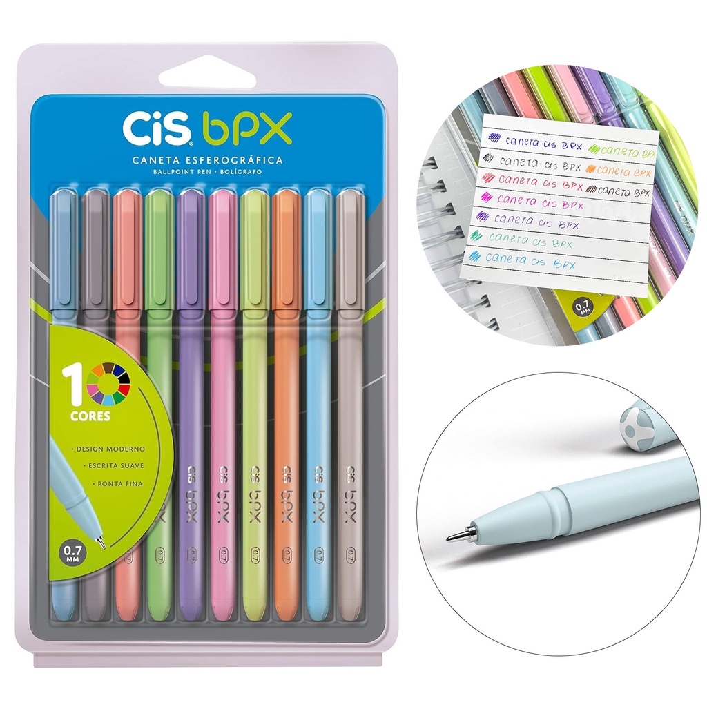 Caneta Esferográfica Bpx 0.7 Tom Pastel Cis - Kit C/10 Cores | Shopee ...