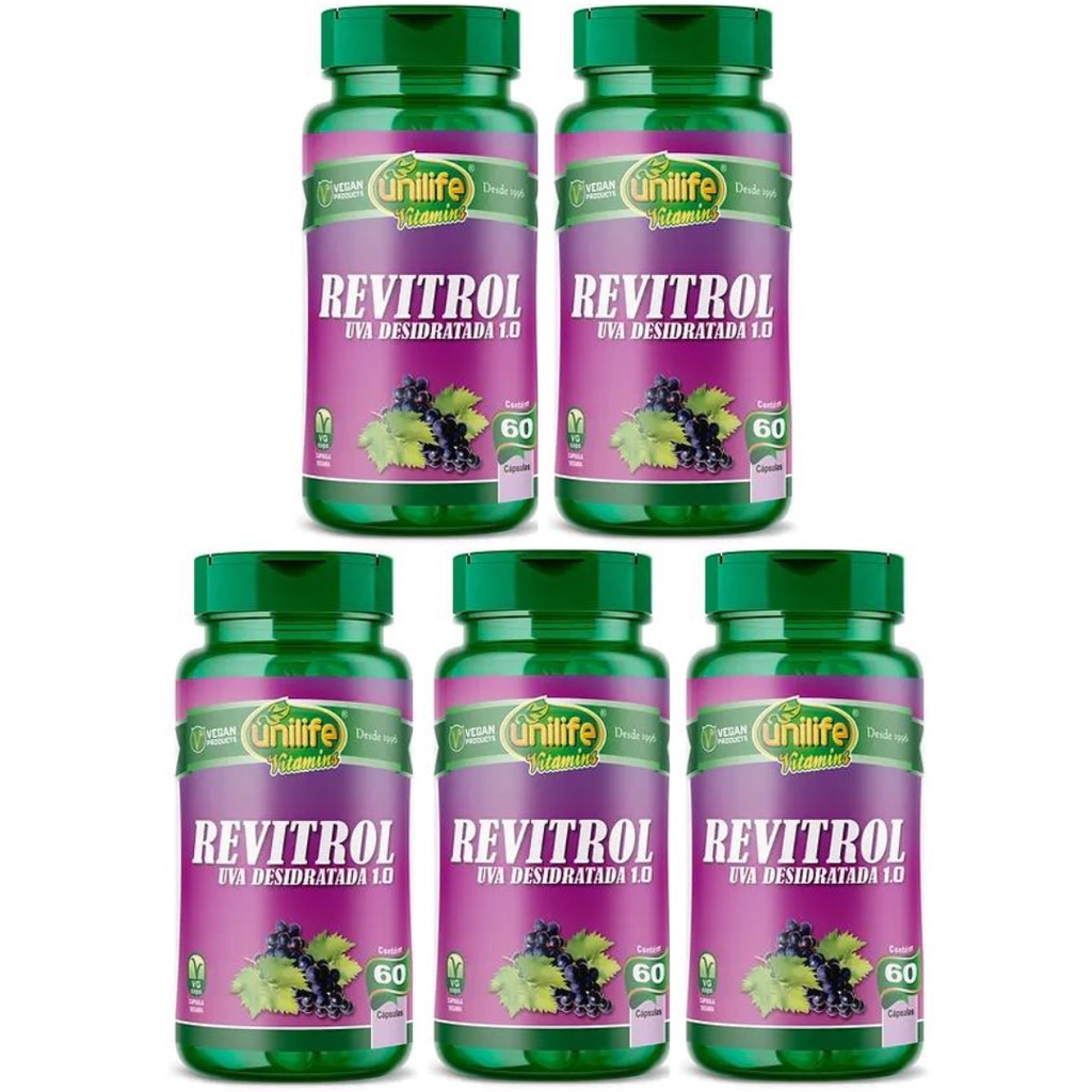 Kit C/ 5 Un De Sem. Uva Revitrol Resveratrol 500mg 300 Caps | Shopee Brasil