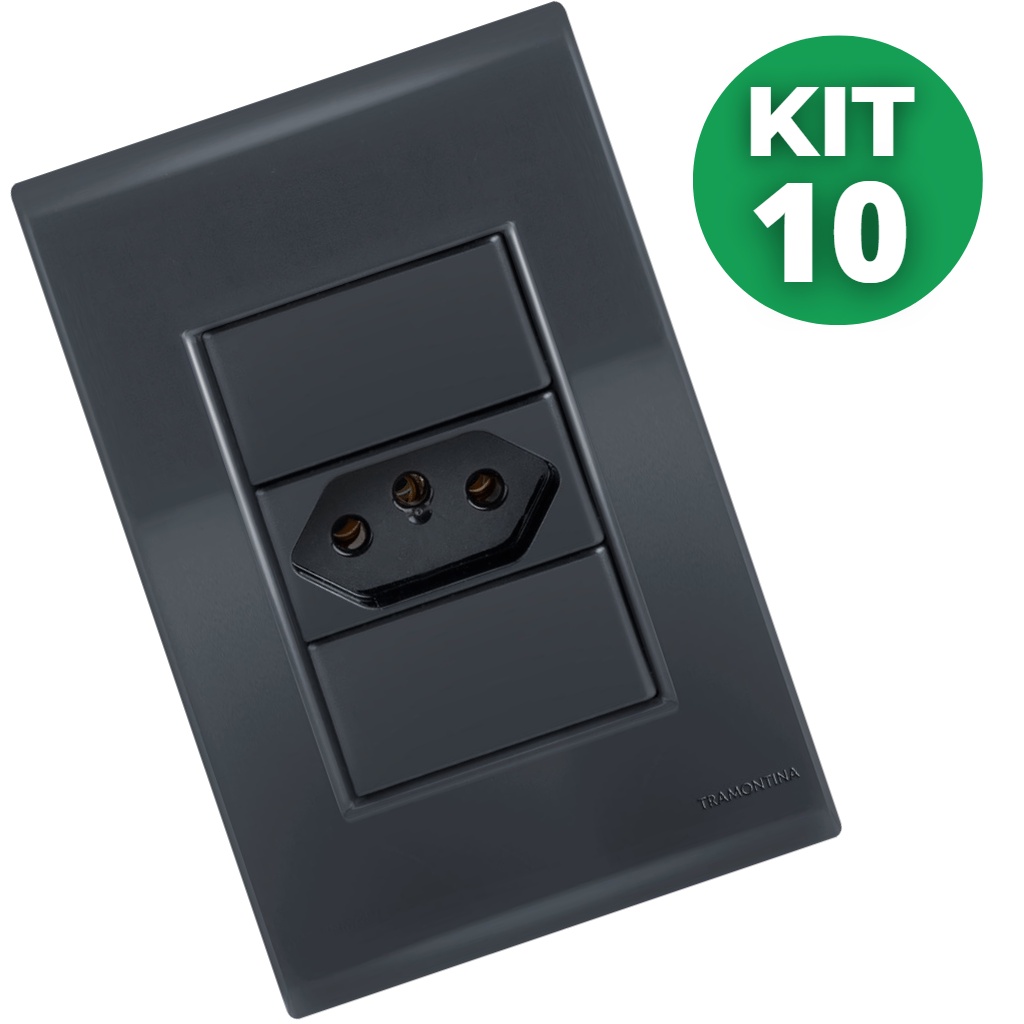 Kit 10 Conjunto Tomada Simples 20A- Tramontina Liz Grafite | Shopee Brasil