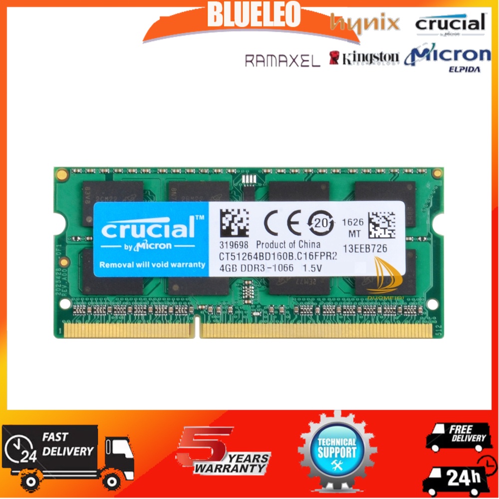 4GB Crucial 2RX8 PC3-8500S DDR3 1066Mhz SODIMM Memória Para Notebook ...