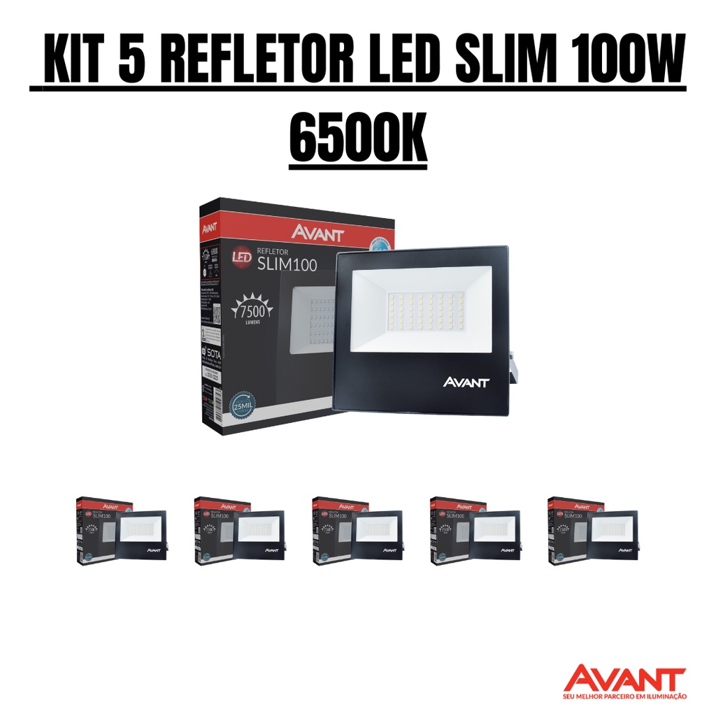 KIT 5 Refletor Avant Super Led 100w Holofote Bivolt Branco Frio 6500k | Shopee Brasil