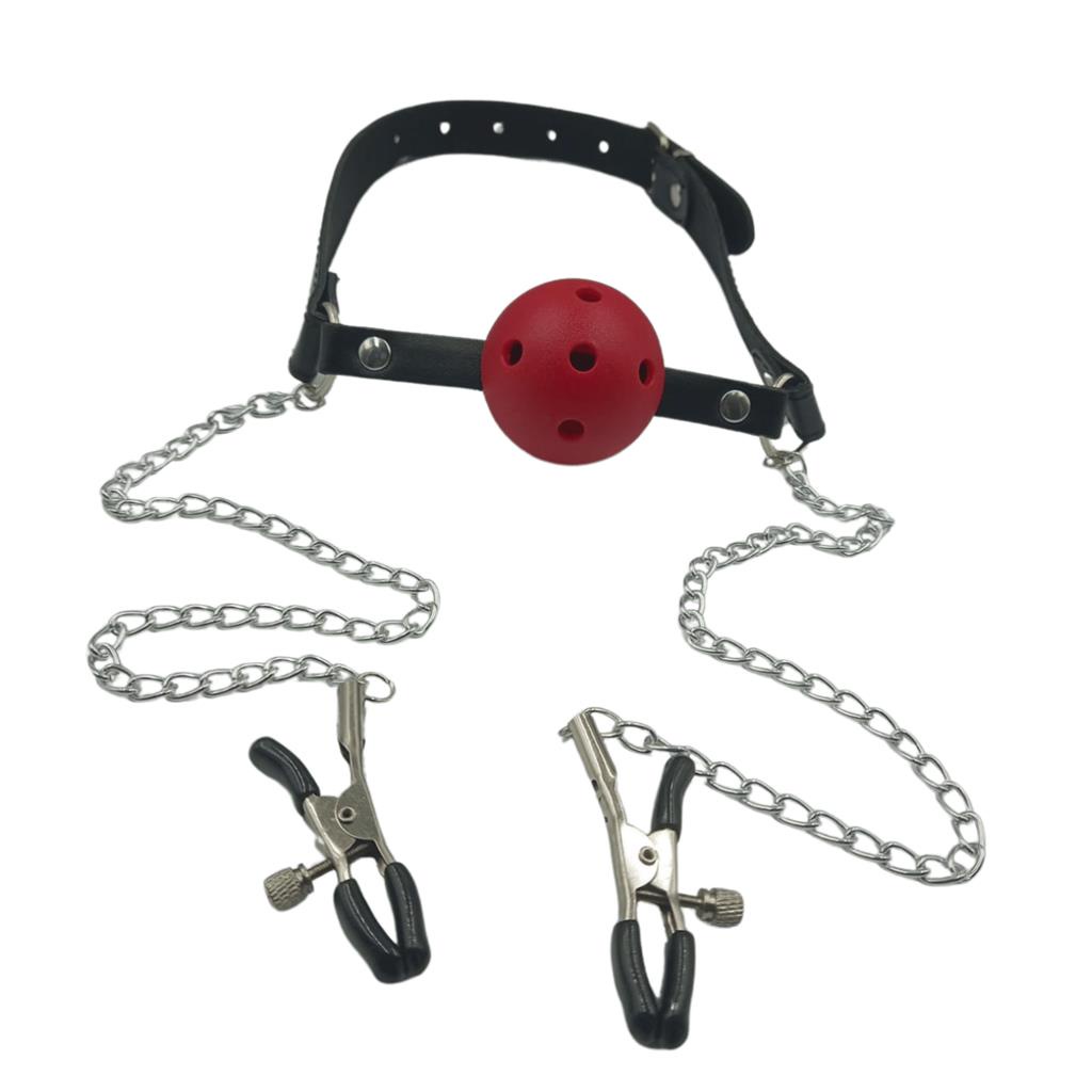 Mordaca Bola Com Corrente e Grampos Mamilos Bdsm | Shopee Brasil