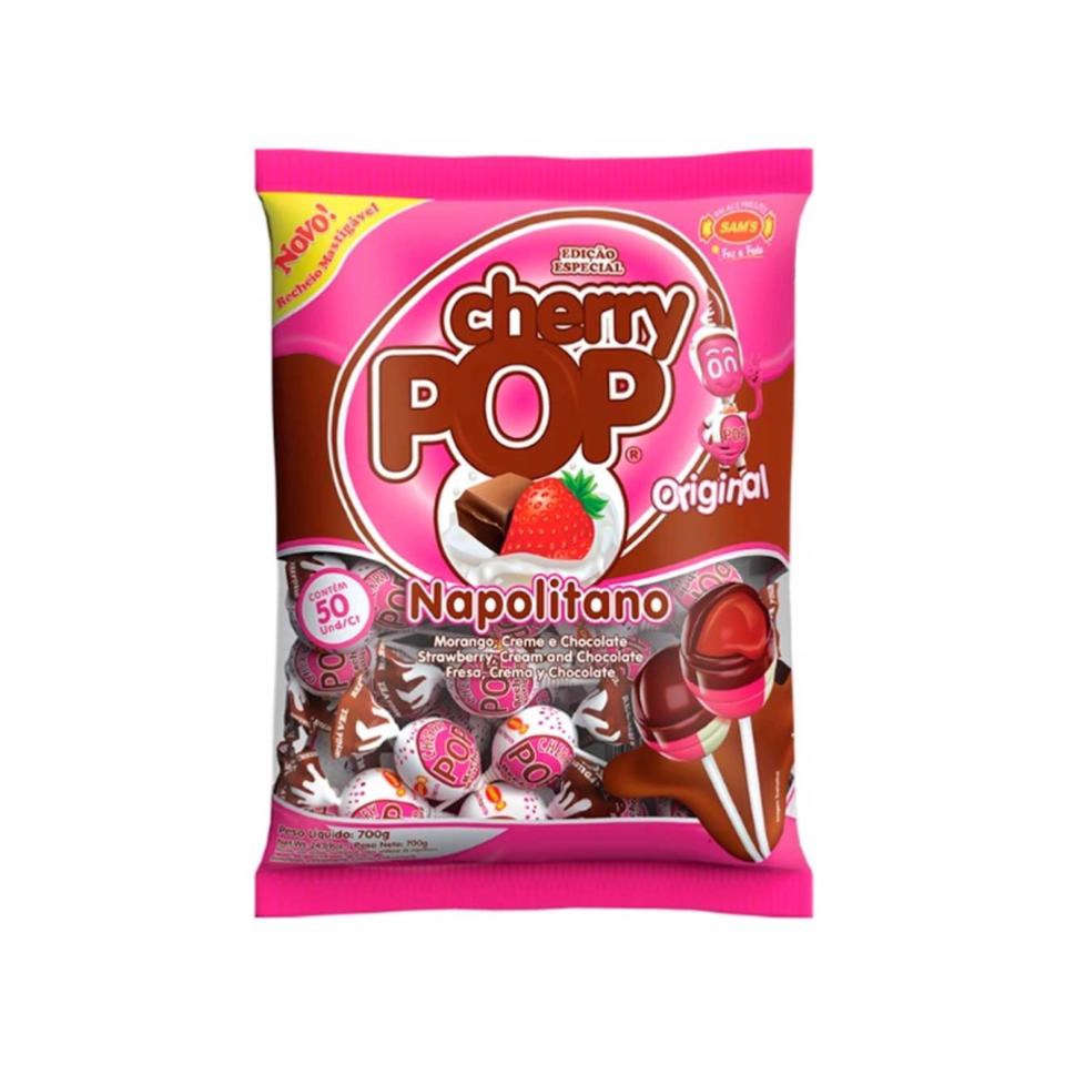 Pirulito Chicle Cherry Pop Napolitano C/ 50un 700g - Sam's | Shopee Brasil