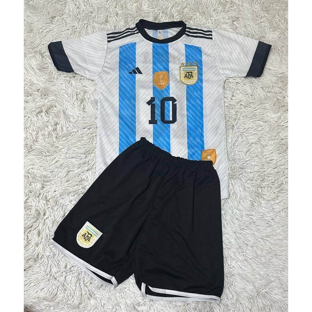 Kit Conjunto infantil uniforme time de futebol Argentina Messi | Shopee ...