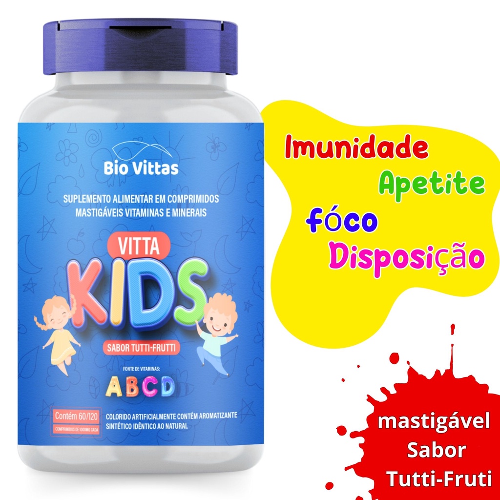Multivitaminico infantil Mastigaveis Sabor Tutti-Frutti - Vitta Kids 60 ...