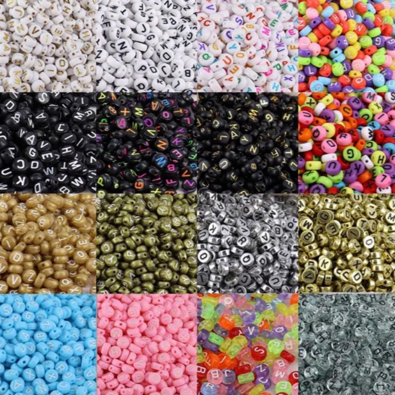 Miçangas de Letras Sortidas Alfabeto 7mm com furo passante Artesanato ...