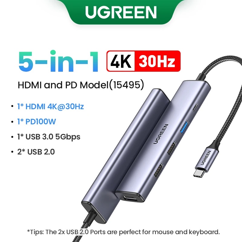 UGREEN USB C Hub 5 Em 1 Tipo Para HDMI Adaptador 4K 30Hz PD100W SD TF Dock-3.1 Divisor | Shopee ...