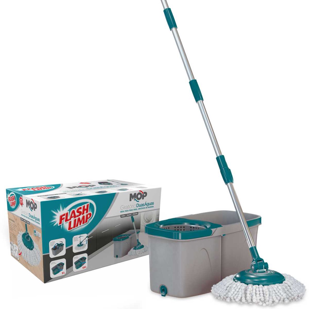 MOP GIRATORIO FLASH LIMP DUAS AGUAS FIT 3L/4,8L COM REFIL MICROFIBRA ...