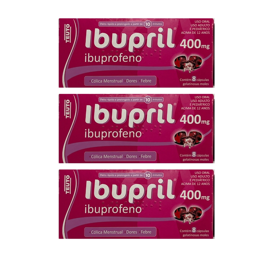 Kit 3 Caixas Ibupril Ibuprofeno 400g - 8 Capsulas | Shopee Brasil