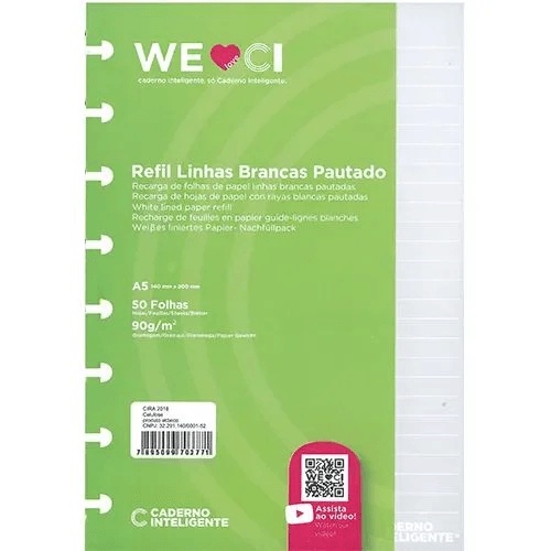 Refil pautado grande para caderno inteligente com linhas brancas 50 ...